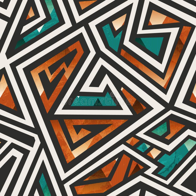 African Geometric Seamless Pattern with Grunge Effect Stock Vector ...