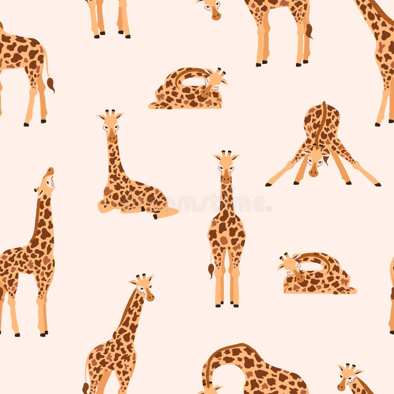 African Giraffes in Seamless Pattern Design, Flat Vector Illustration ...