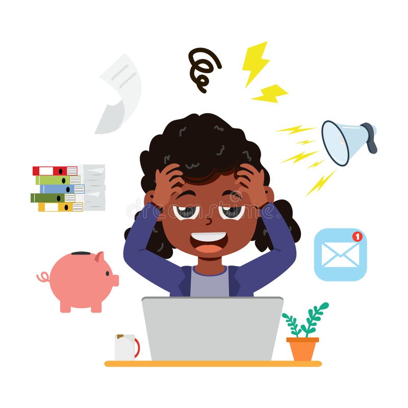 African Girl Stressed Multitasking Worker Tired Stock Vector ...
