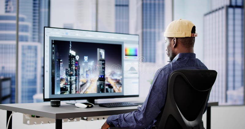 African Graphic Web Designer Stock Image - Image of retouching, desktop ...