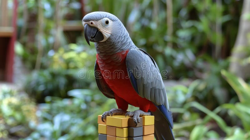 African Grey Parrot Looking at Himself in the Mirror Stock Photo ...