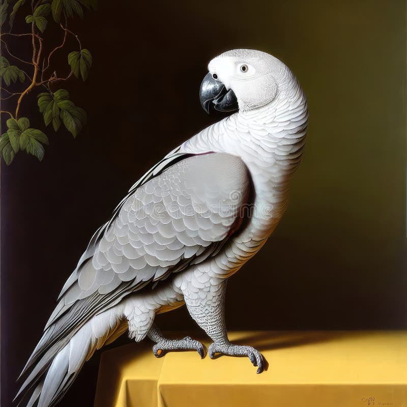 African Grey Parrot Perched on a Yellow Table Stock Illustration ...