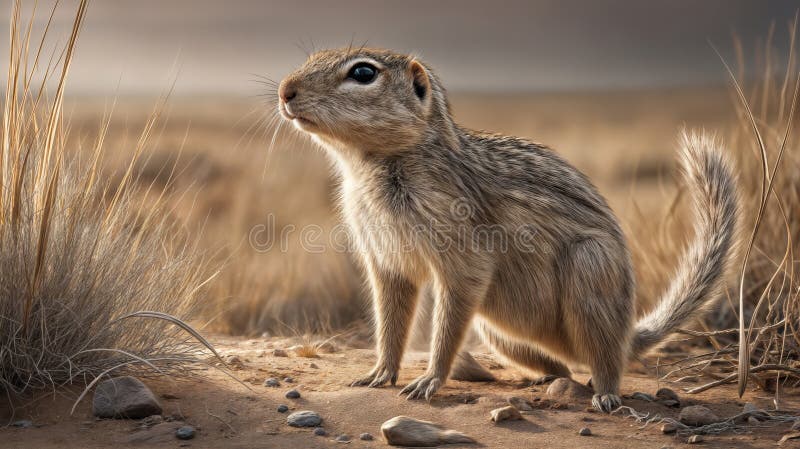 An African Ground Squirrel Standing on Sandy Terrain Stock Illustration ...