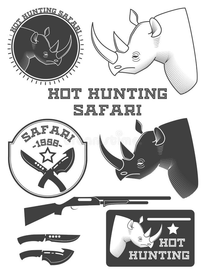 African Hunter Safari Labels Stock Illustration - Illustration of ...