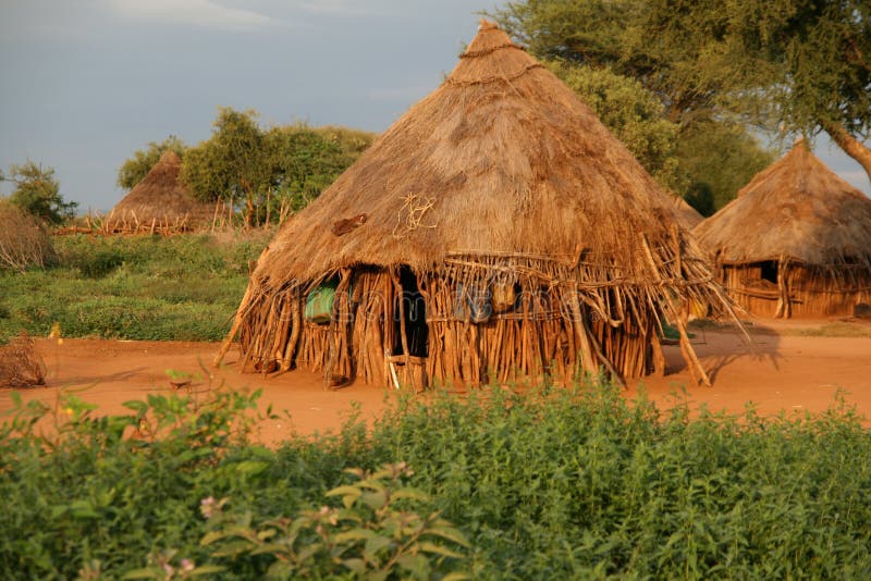 African hut in Ethiopia stock photo. Image of sunset, thached - 3310430