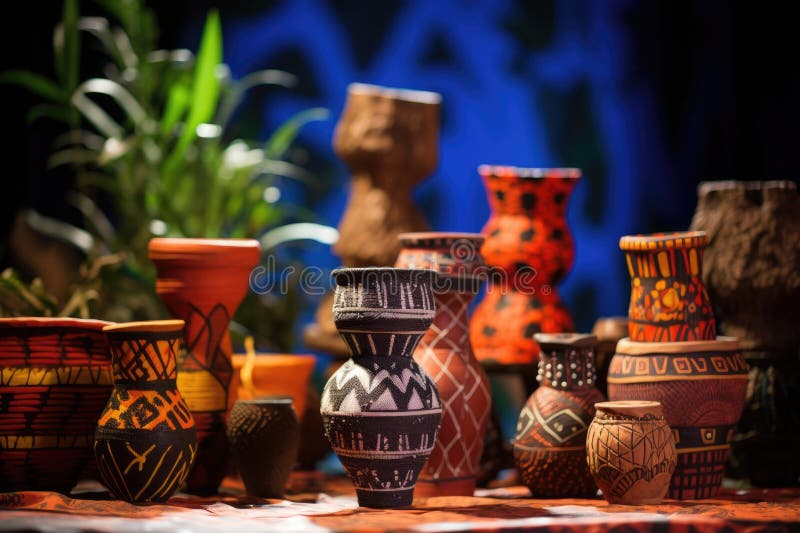 African-inspired Painted Clay Pots on Stage Stock Photo - Image of ...