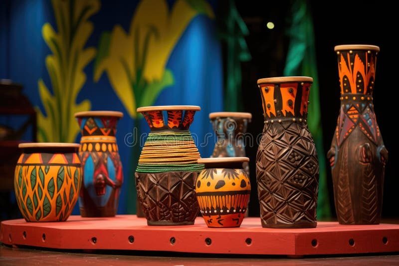 African-inspired Painted Clay Pots on Stage Stock Photo - Image of ...