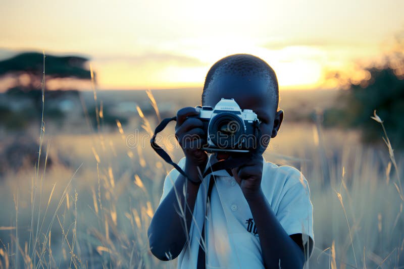 An African Kid Holding a Camera Stock Illustration - Illustration of ...