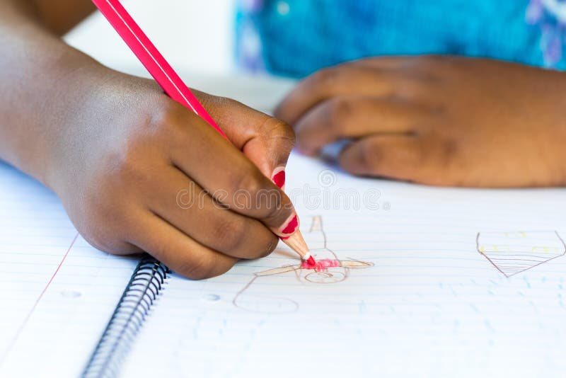African Kid S Hand Drawing on Paper. Stock Photo - Image of children ...