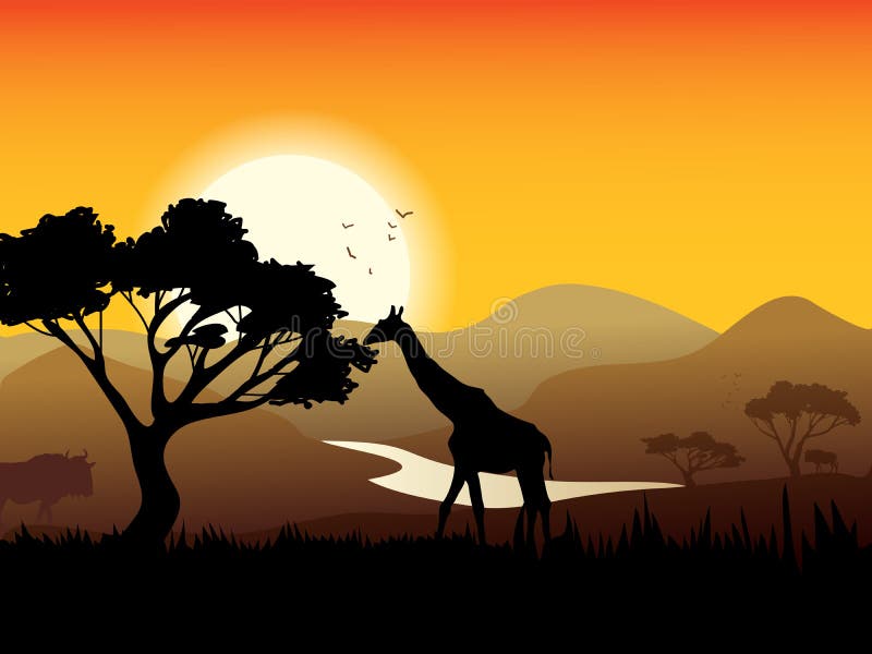 Safari Sunset Poster stock vector. Illustration of background - 249183769