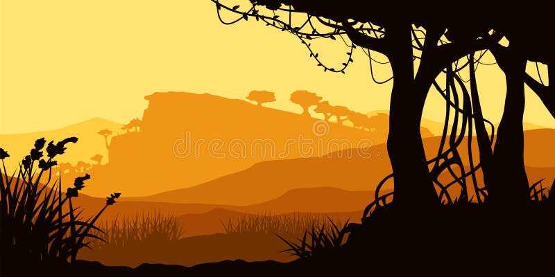 African Landscape in Sunset Colors Layer Design Stock Vector ...