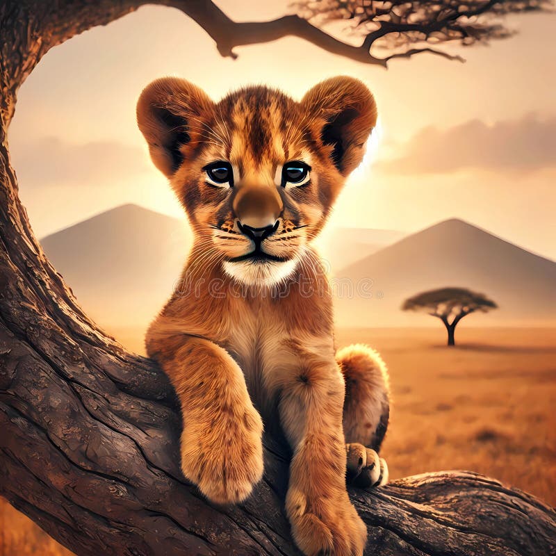 African Landscape Young Lion Stock Illustration - Illustration of rest ...