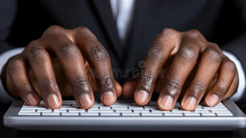 African Male Typing Keyboard Focused Hands Close Up Stock Photos - Free ...