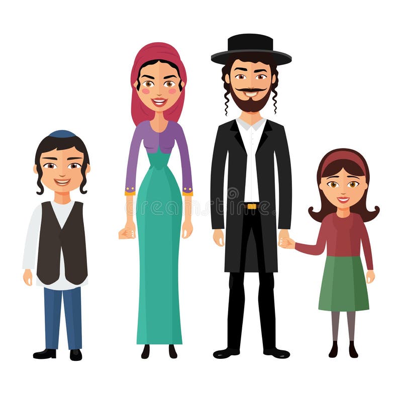 Jewish Couple Traditional Clothes Hasid Rabbi Rabbin National Vector ...