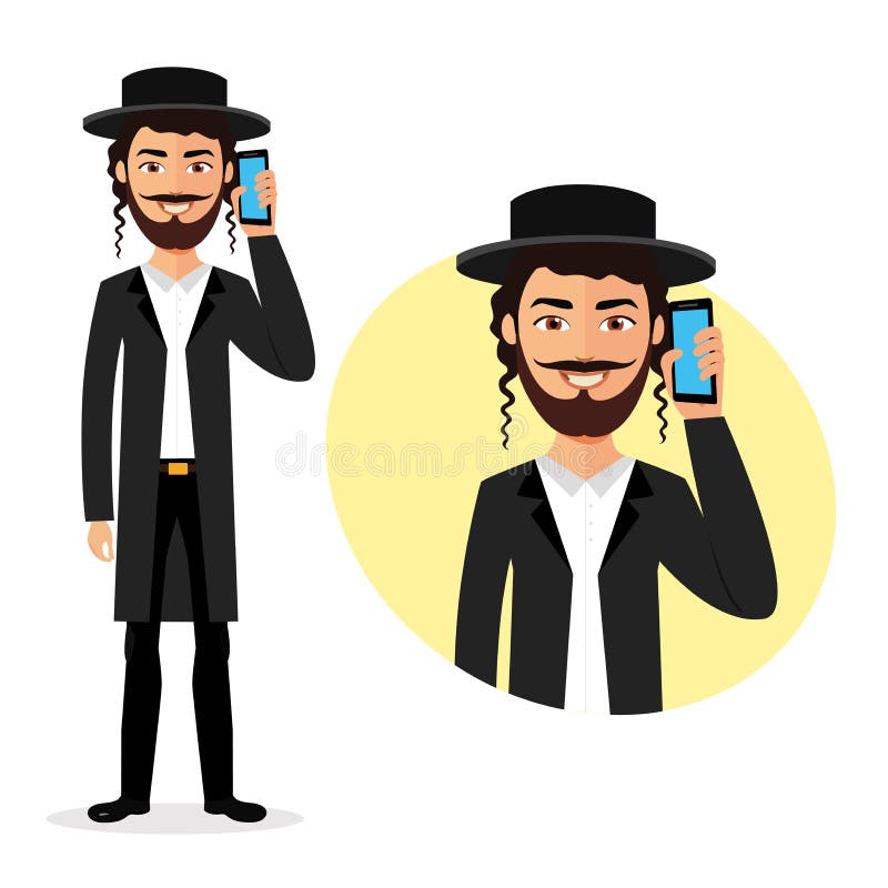 Jewish Happy Man Talking on the Phone Vector Flat Isolated on White ...