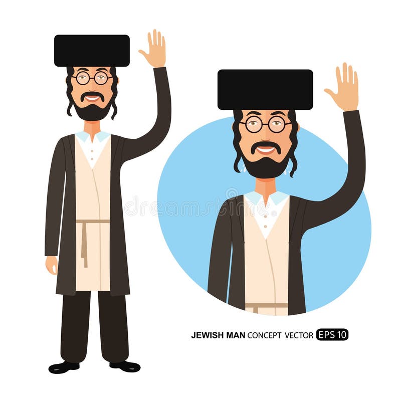Jewish Man Waving Hand Goodbye Flat Vector Cartoon Isolated on White ...