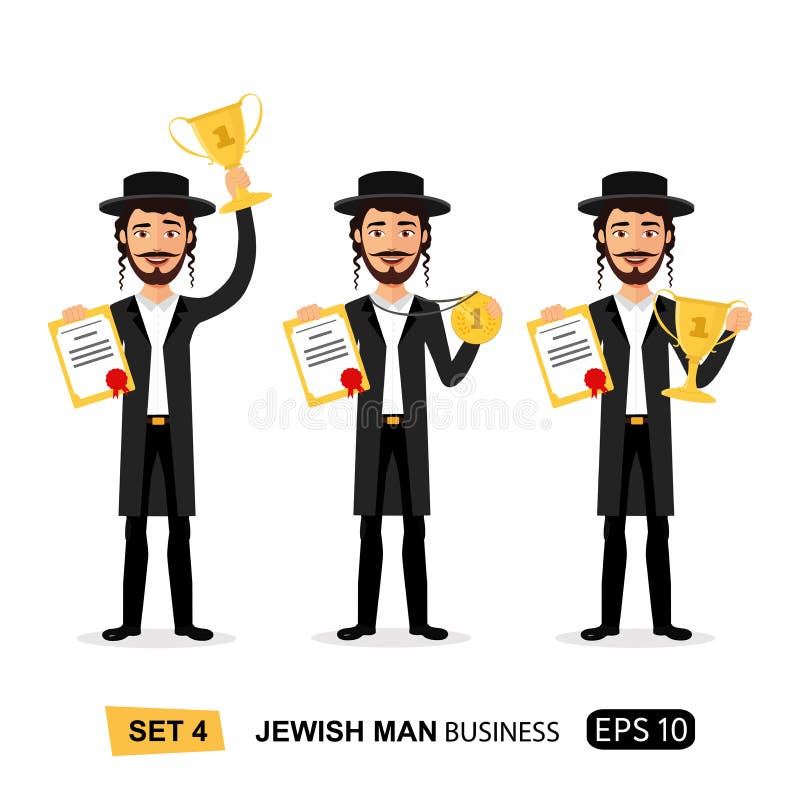 Jewish Business Men Set Enjoying Cup Coffee Flat Cartoon Vector ...