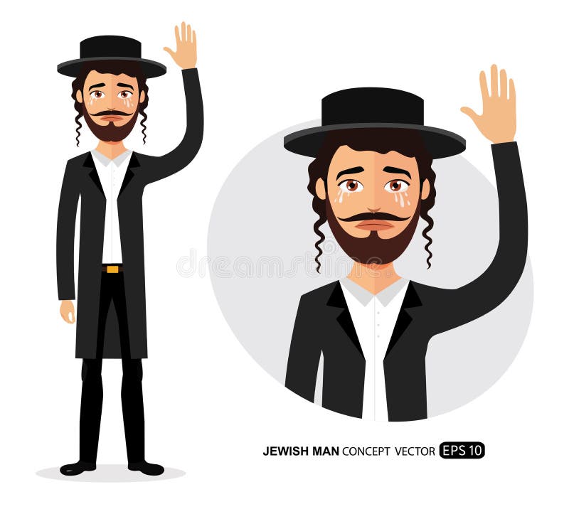 Jewish Man Waving Hand Goodbye Flat Vector Cartoon Isolated on White ...