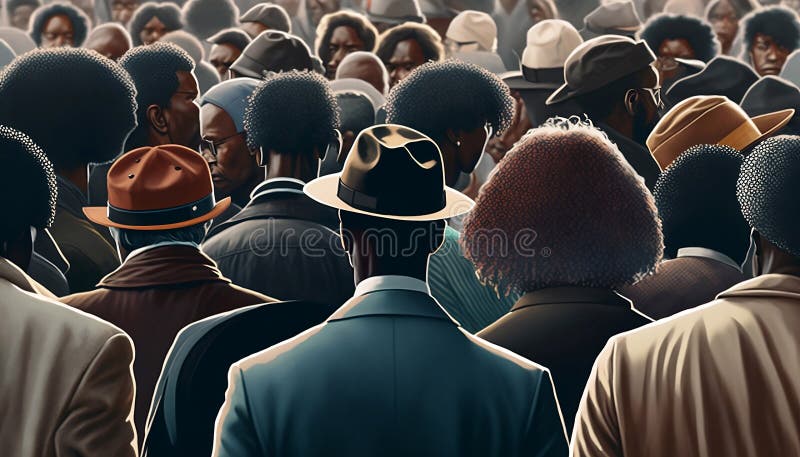 African Man from Back View Who Standing in the Middle Crowd of People ...