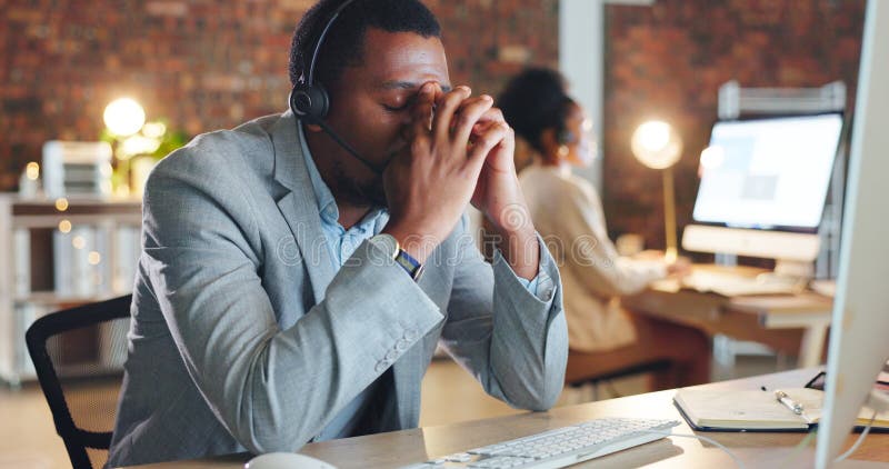 African Man, Call Center and Stress by Computer, Tired or Mistake for ...