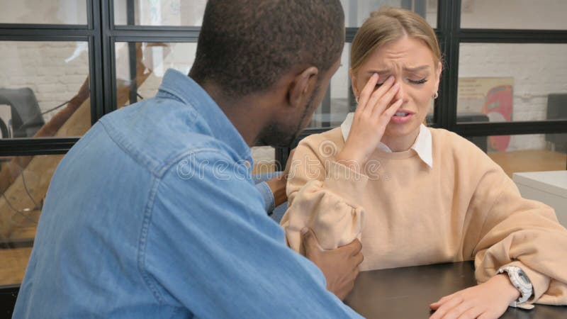 African Man Consolidate Crying Woman in Office Stock Image - Image of anxiety, failure: 395797657