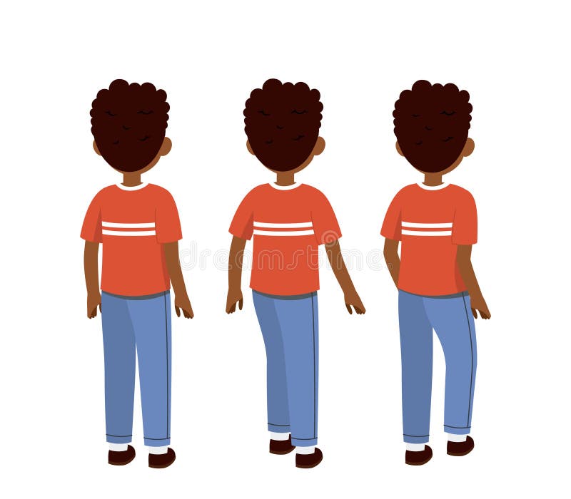 African Man Constructor. Set of Back View Boys in Casual Clothes ...