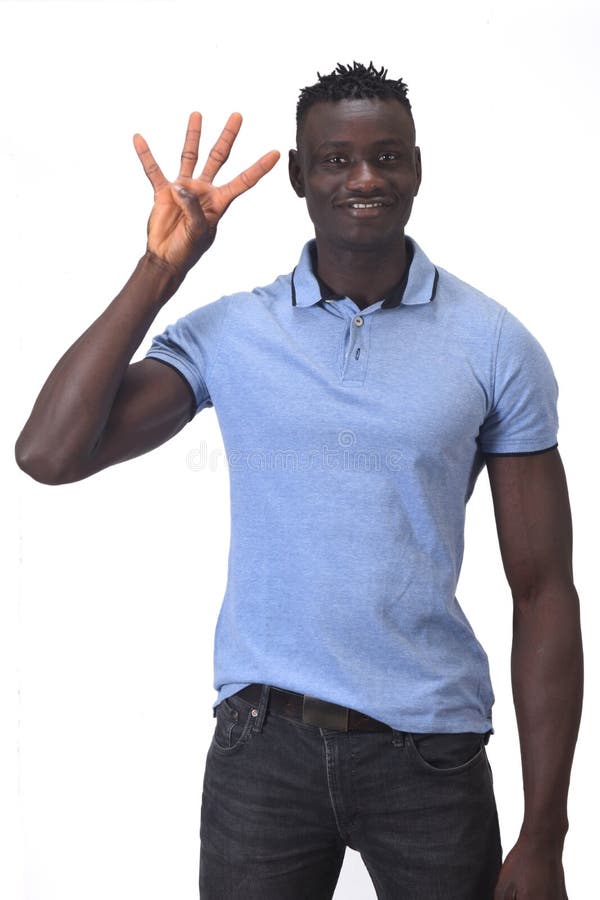 African Man with Finger in the Shape of Number Four Stock Image - Image ...