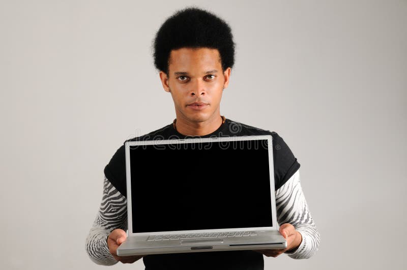 African Man Holding Laptop Computer Stock Photo - Image of blank ...