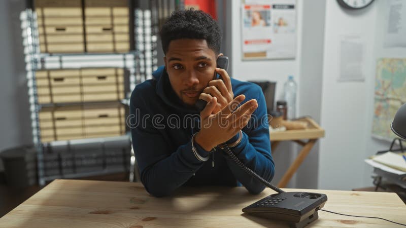 African Man in Office Communicating on Telephone with Focus, Expressing ...