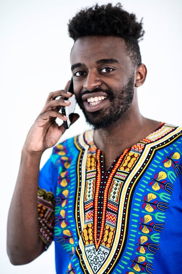 Native African Black Man Using Smart Phone Stock Image - Image of ...