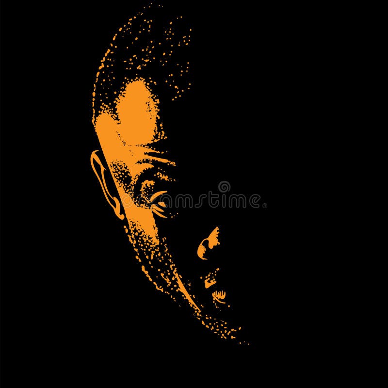 African Man Portrait Silhouette in Contrast Backlight. Vector Stock ...