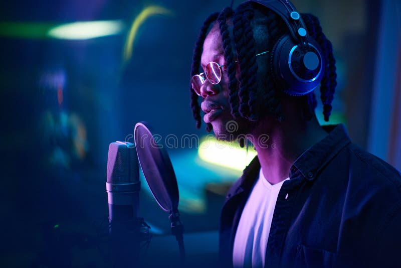 African Man Recording a Song in the Studio Stock Image - Image of ...