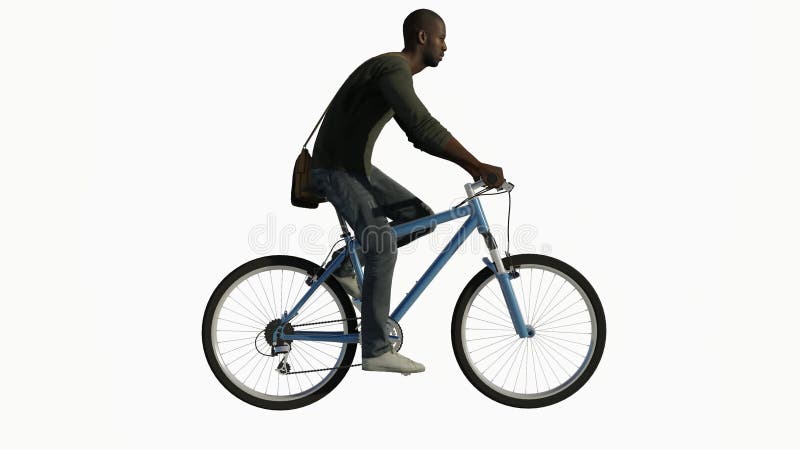 African Man Riding a Bicycle from Side Angle on a White Screen Stock ...