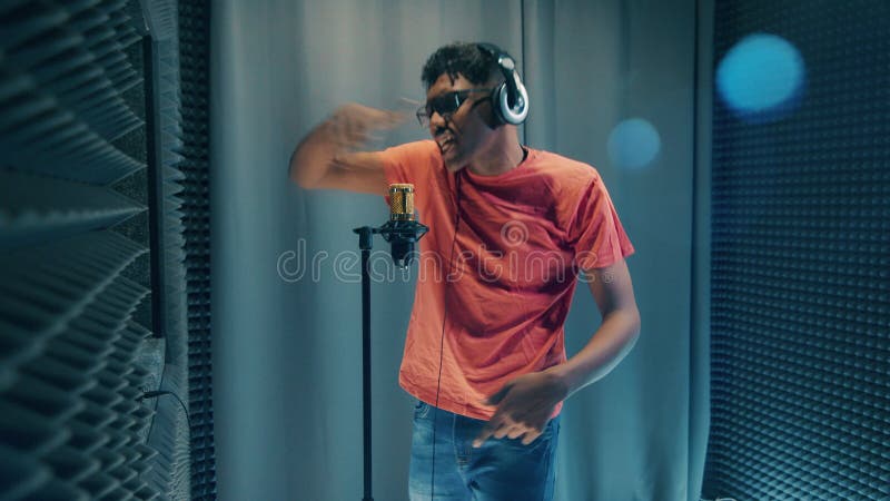 African Man is Singing in the Recording Studio Stock Footage - Video of ...