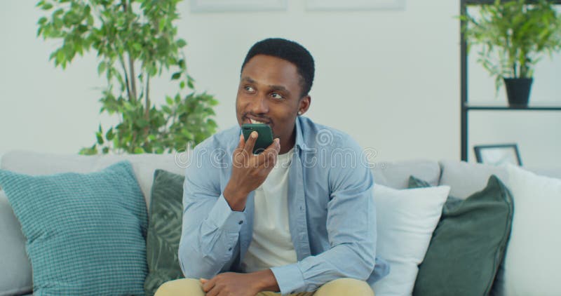 African Man User Speak To Virtual Digital Voice Recognition Assistant ...