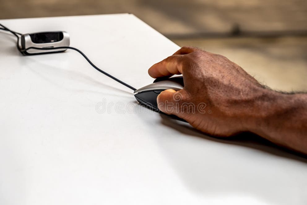 African Man Using Mouse To Control the Computer Stock Image - Image of ...