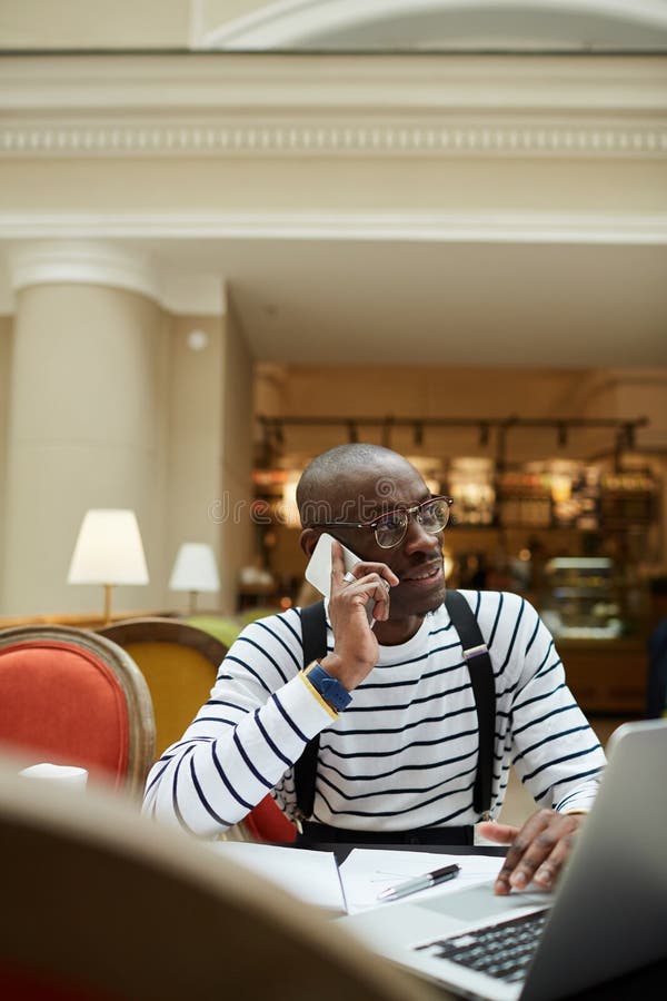 African Man Working in Cafe Stock Image - Image of millennial ...