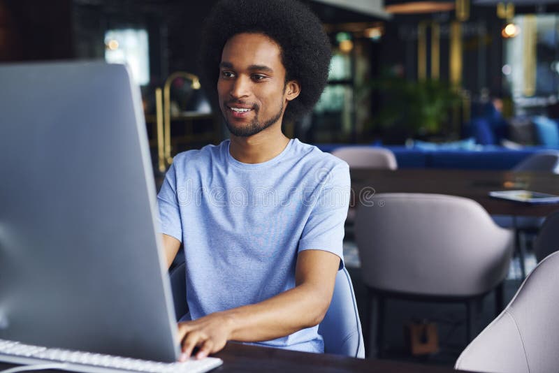 African Man Working on Computer in the Office Stock Image - Image of ...