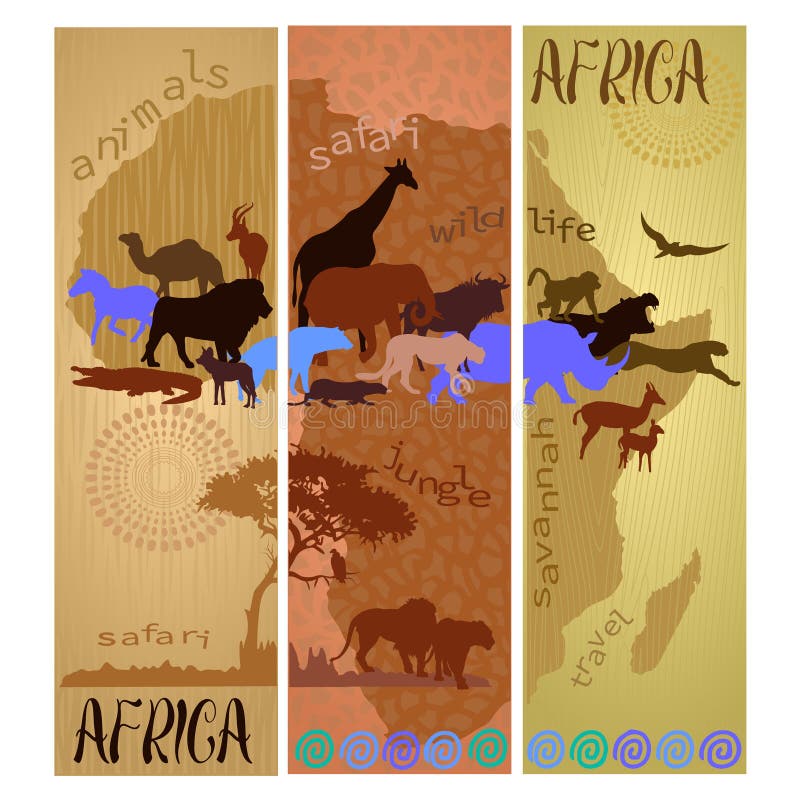 African Map with Animals Silhouettes, Triptych. Stock Vector ...