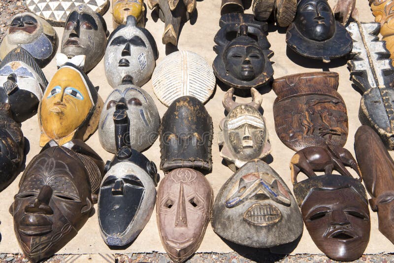 Handmade Wooden African Masks Made from Native Inhabitants with Symbols ...