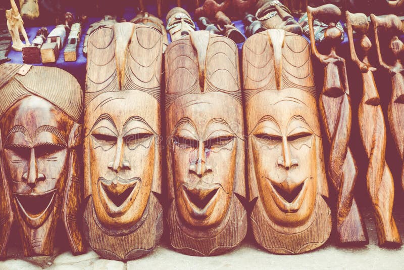 African Masks, Morocco. Gift Shop in Agadir. Stock Image - Image of ...