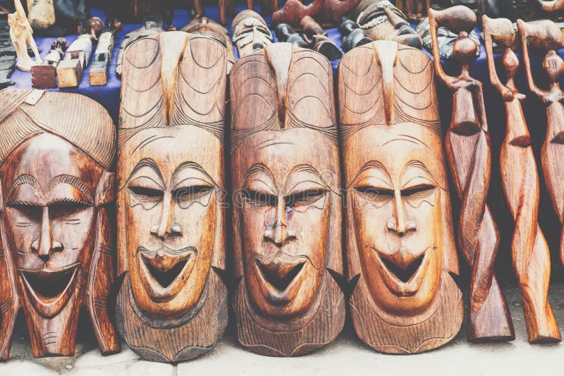 African Masks, Morocco. Gift Shop in Agadir. Stock Photo - Image of ...