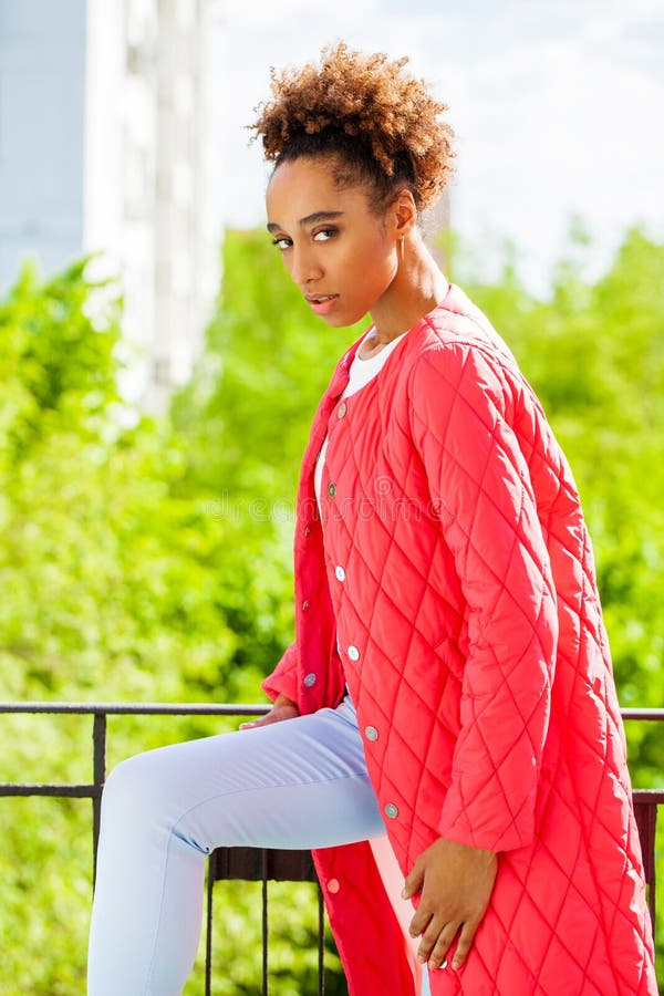 African Model Woman in Salmon Spring Jacket Stock Image - Image of ...
