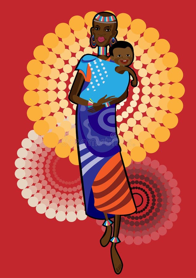 African Woman with Her Child Stock Vector - Illustration of world, hair ...
