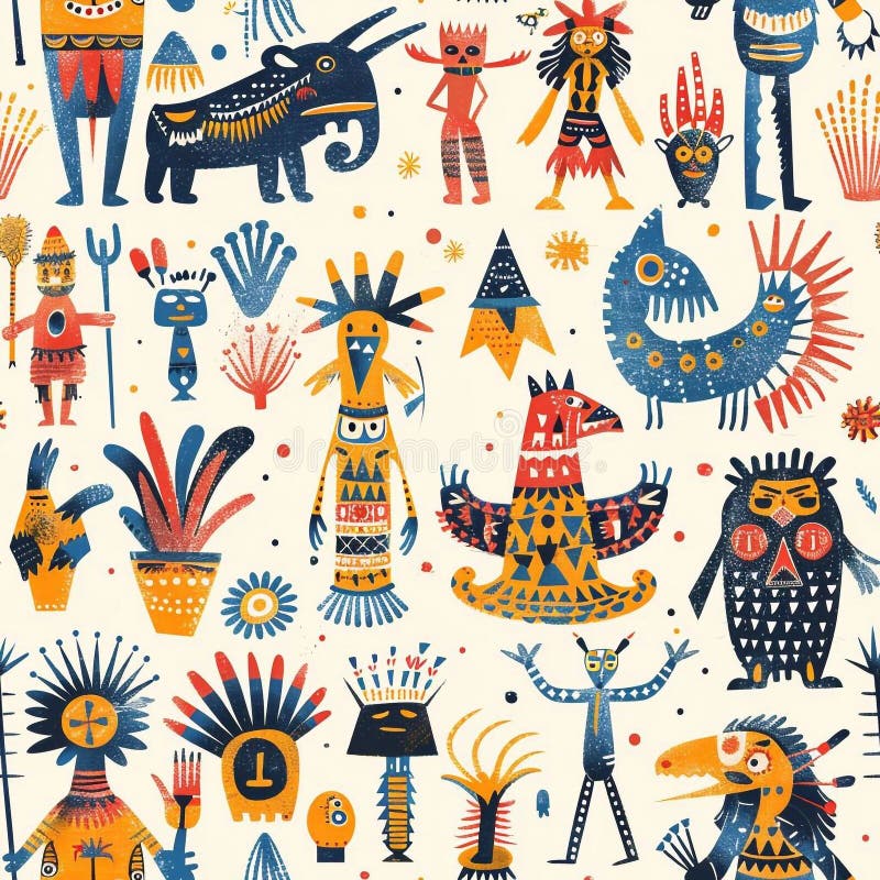 African Native Art Character Design Pattern Seamless Generative Ai Art ...