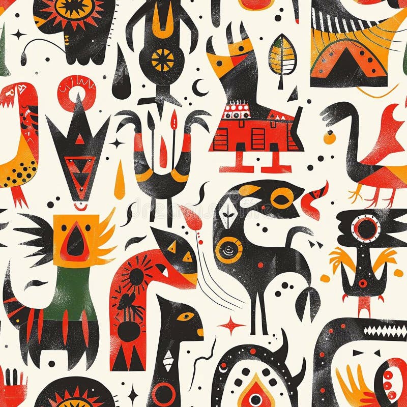 African Native Art Character Design Pattern Seamless Generative Ai Art ...
