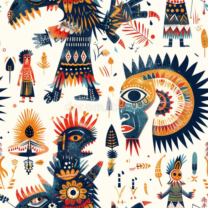 African Native Art Character Design Pattern Seamless Generative Ai Art ...