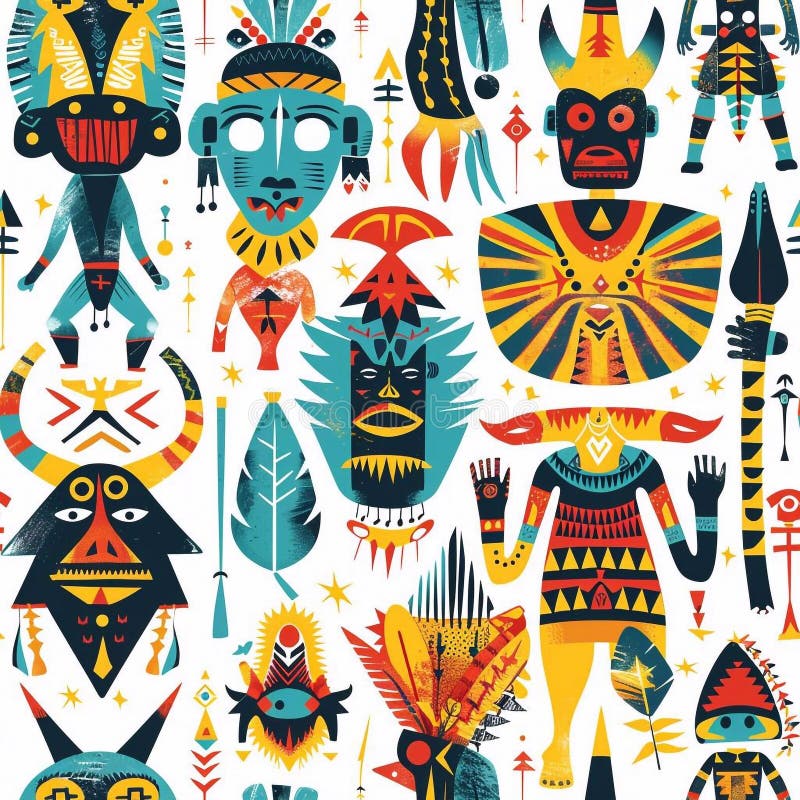 African Native Art Character Design Pattern Seamless Generative Ai Art ...