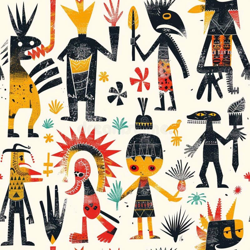African Native Art Character Design Pattern Seamless Generative Ai Art ...