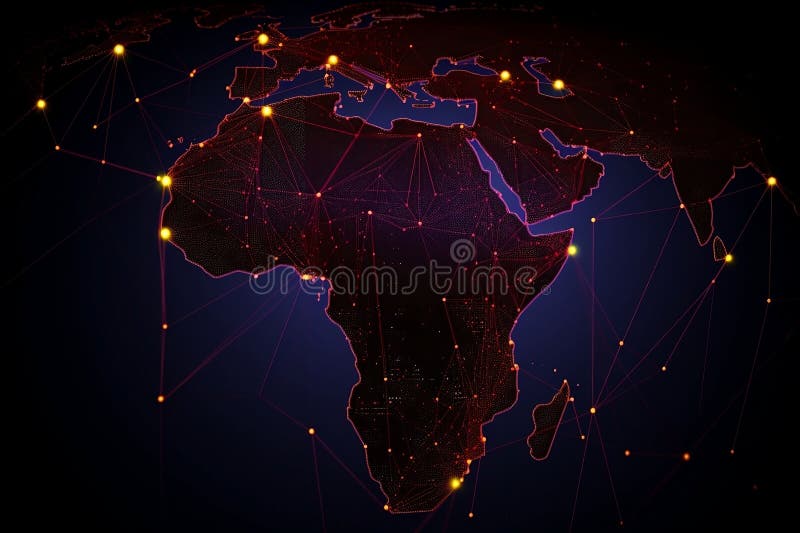 African Network Map: Dark-themed Background with Connected Server Nodes ...